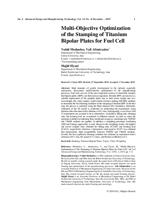 (PDF) Multi-Objective Optimization of the Stamping of Titanium Bipolar ...