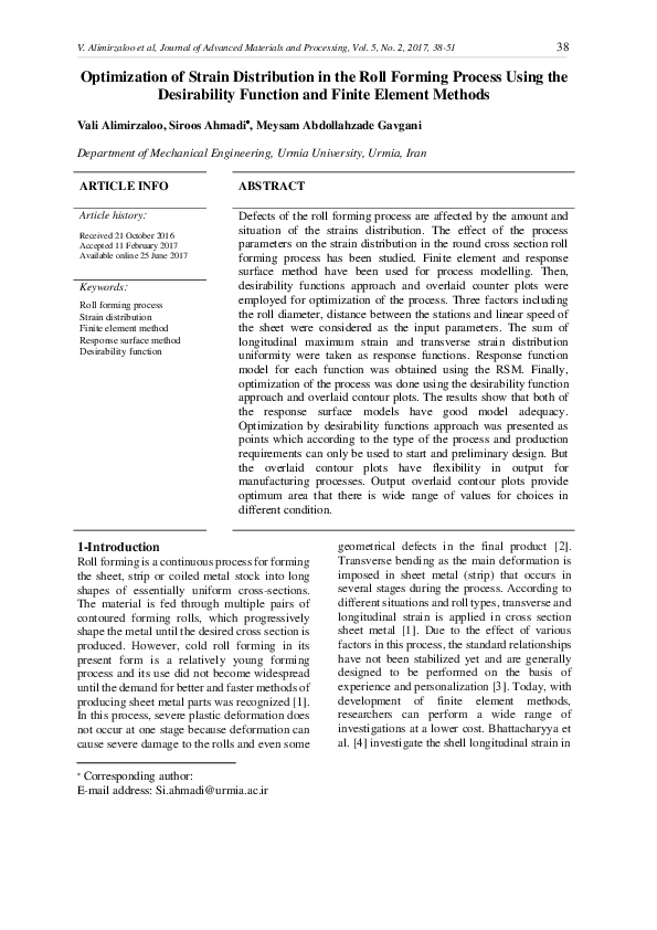 (PDF) Optimization of the strain distribution in the roll forming process using the desirability ...