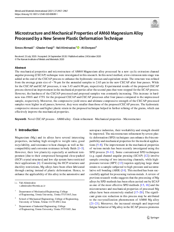 (PDF) Microstructure and Mechanical Properties of AM60 Magnesium Alloy Processed by a New Severe ...