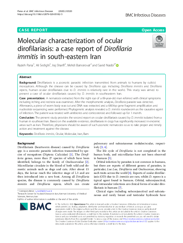 (PDF) Ocular Dirofilariasis Case Due to D. immitis