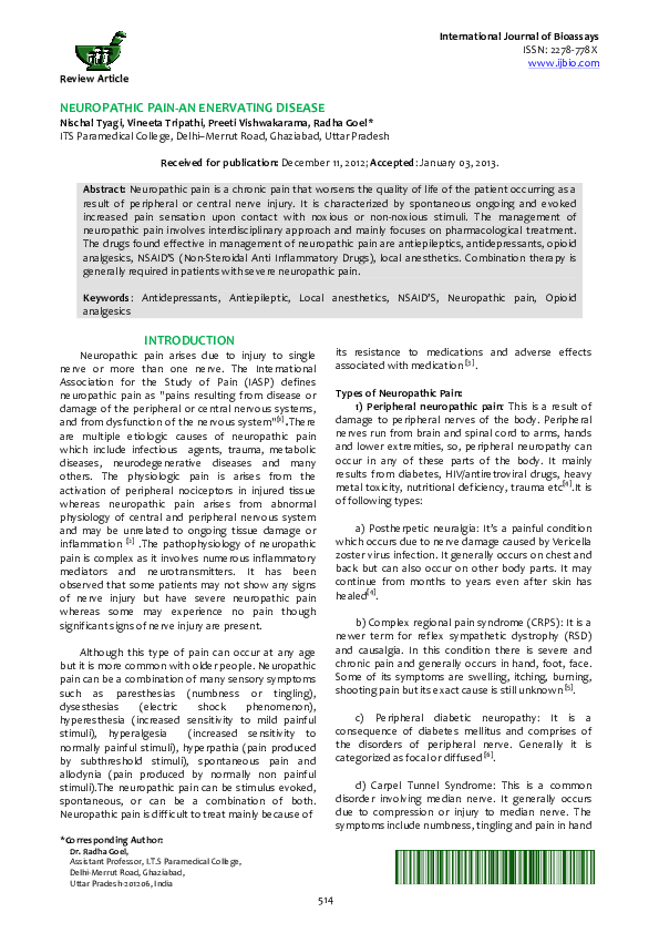 (PDF) Neuropathic pain- an enervating disease