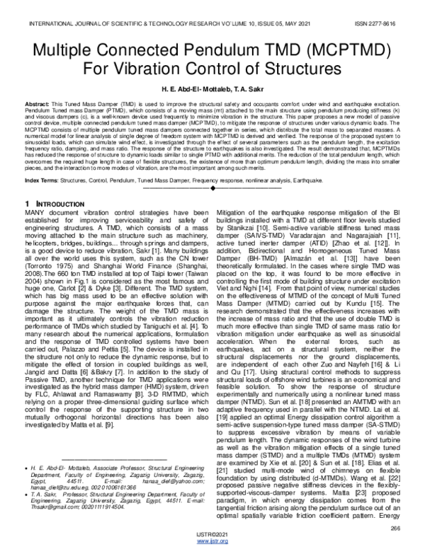 (PDF) Multiple Connected Pendulum TMD (MCPTMD) For Vibration Control of ...