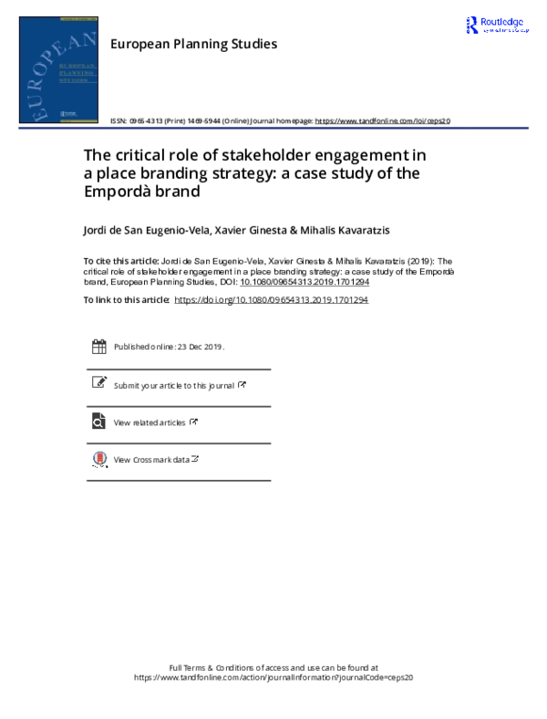 (PDF) The critical role of stakeholder engagement in a place branding strategy: a case study of ...