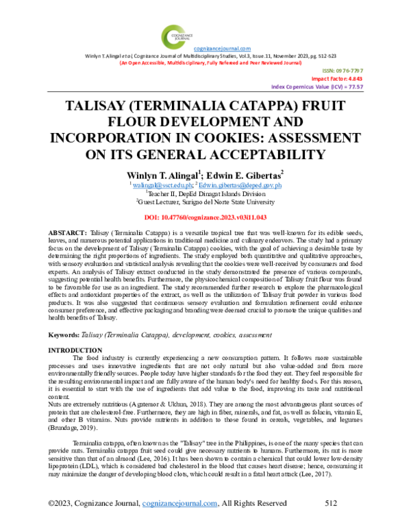 (PDF) TALISAY (TERMINALIA CATAPPA) FRUIT FLOUR DEVELOPMENT AND ...