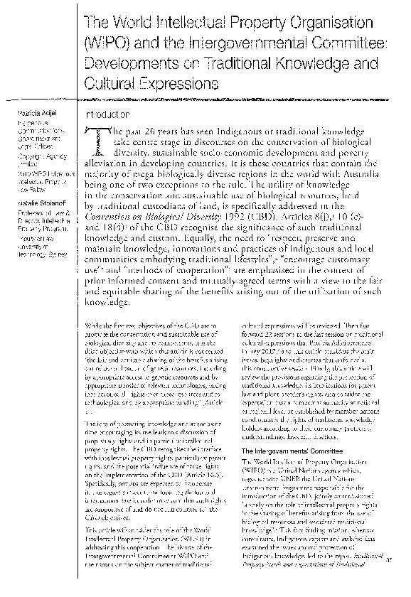 (PDF) The World Intellectual Property Organisation (WIPO) and the ...