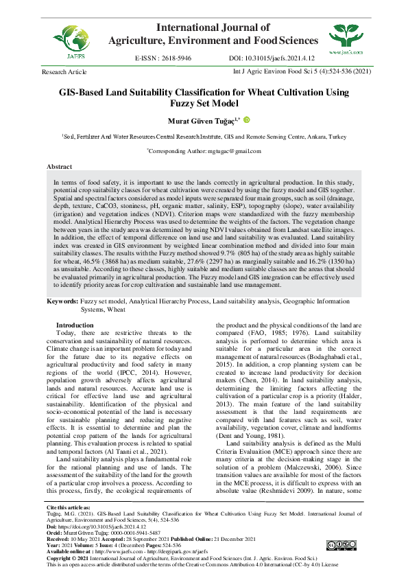 (PDF) GIS-Based Land Suitability Classification for Wheat Cultivation ...