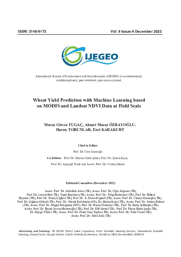 Pdf Wheat Yield Prediction With Machine Learning Based On Modis And
