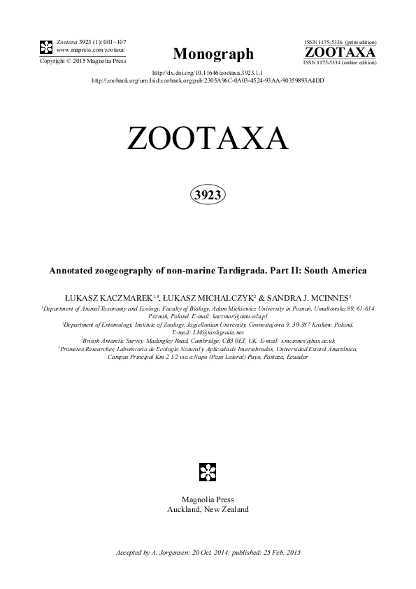 (PDF) Annotated zoogeography of non-marine Tardigrada. Part II: South ...