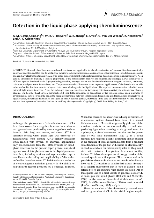 (PDF) Detection in the liquid phase applying chemiluminescence