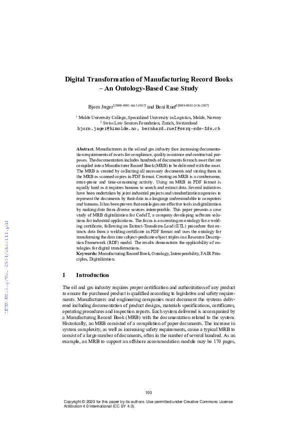 (PDF) Digital Transformation of Manufacturing Record Books - an ...