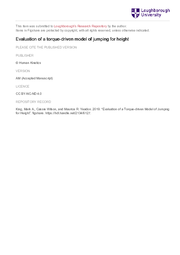 (PDF) Evaluation of a Torque-Driven Model of Jumping for Height