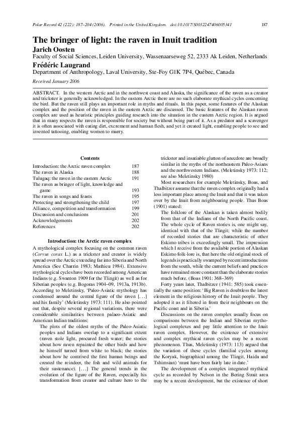 (PDF) The bringer of light: the raven in Inuit tradition