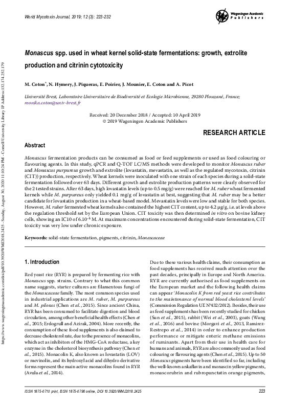 (PDF) Monascus spp. used in wheat kernel solid-state fermentations ...