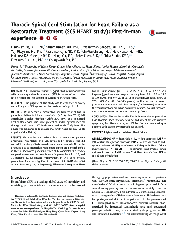 (PDF) Thoracic Spinal Cord Stimulation for Heart Failure as a ...