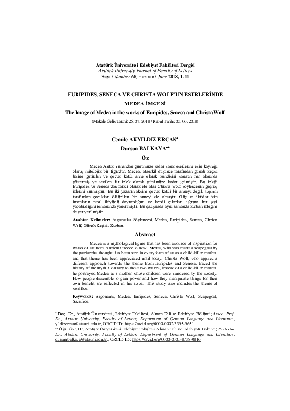 (PDF) EURIPIDES, SENECA VE CHRISTA WOLF’UN ESERLERİNDE MEDEA İMGESİ ...