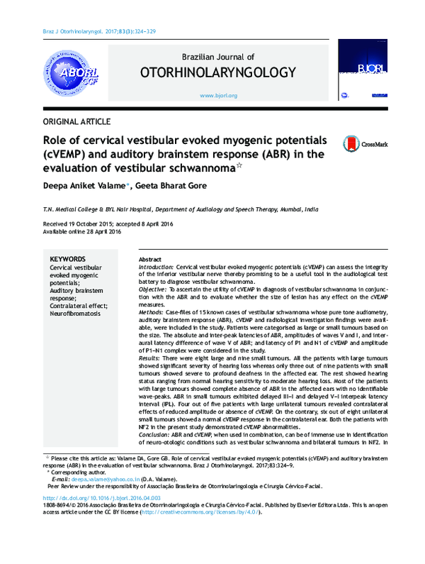 (PDF) Role of cervical vestibular evoked myogenic potentials (cVEMP ...