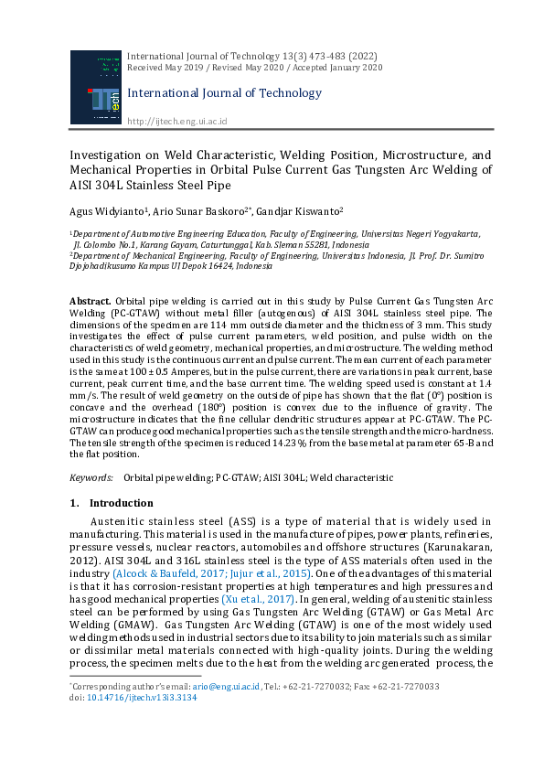 (PDF) Investigation on Weld Characteristic, Welding Position, Microstructure, and Mechanical ...