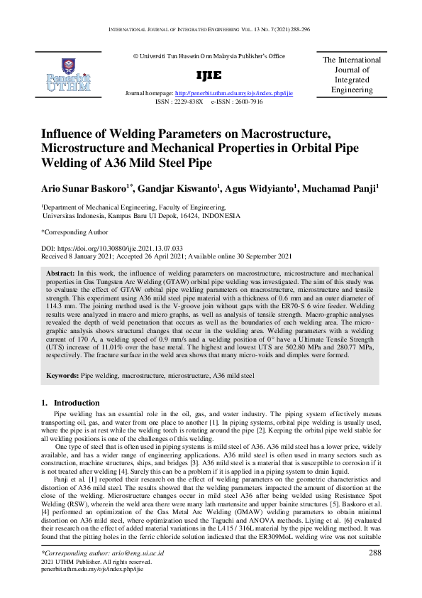 (PDF) Influence of Welding Parameters on Macrostructure, Microstructure ...
