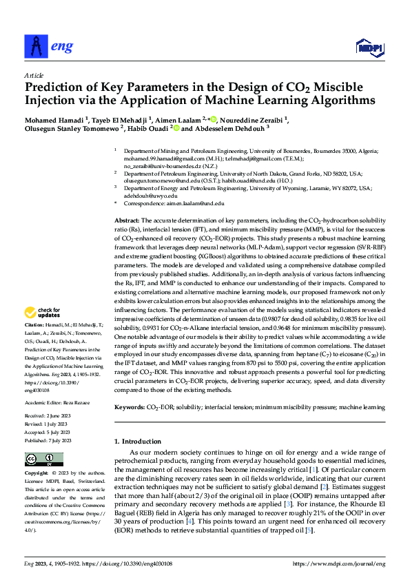(PDF) Prediction of Key Parameters in the Design of CO2 Miscible Injection via the Application ...