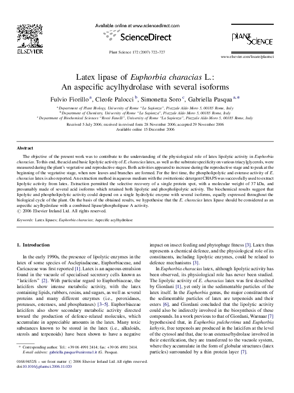 (PDF) Latex lipase of Euphorbia characias L.: An aspecific ...