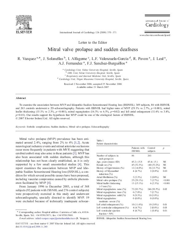 (PDF) Mitral valve prolapse and sudden deafness