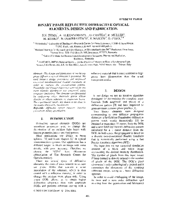 (PDF) Binary phase reflective diffractive optical elements. Design and ...