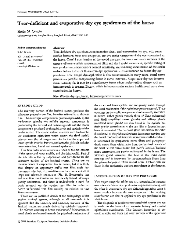 (PDF) Tear-deficient and evaporative dry eye syndromes of the horse ...