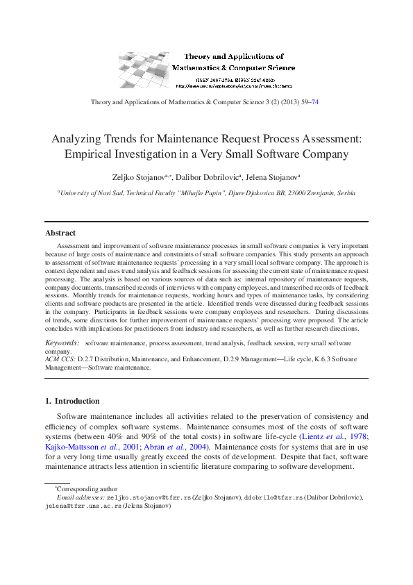 (PDF) Analyzing Trends for Maintenance Request Process Assessment: Empirical Investigation in a ...
