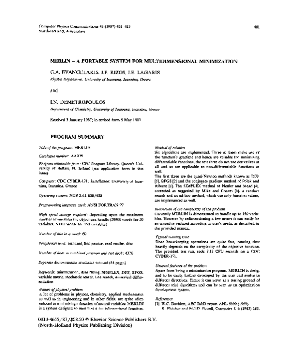 (PDF) Merlin - a portable system for multidimensional minimization