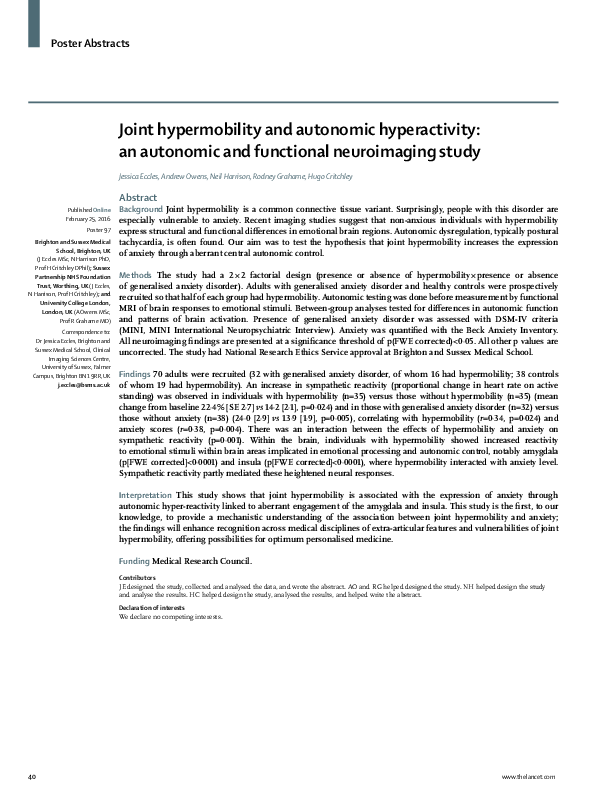 (PDF) Joint hypermobility and autonomic hyperactivity: an autonomic and ...