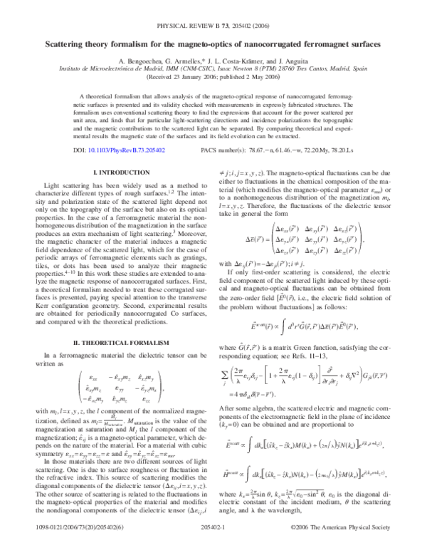 (PDF) Scattering theory formalism for the magneto-optics of nanocorrugated ferromagnet surfaces