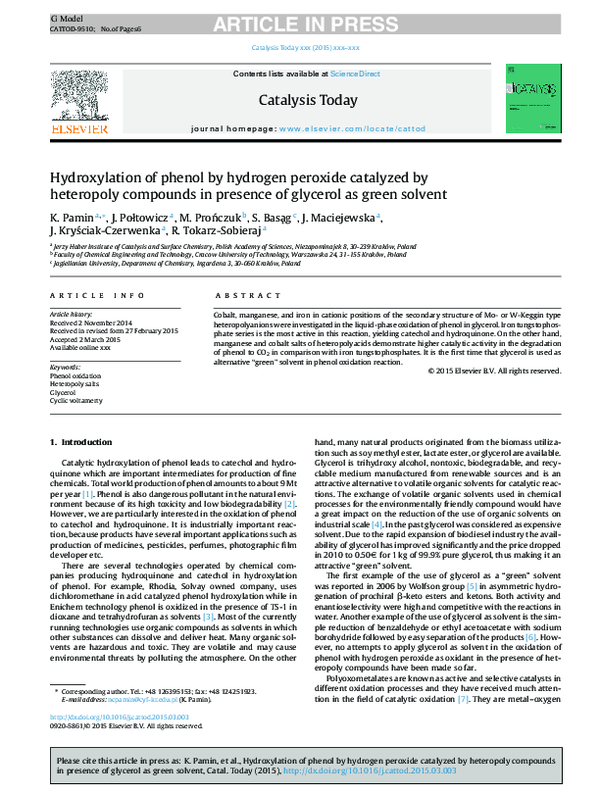 (PDF) Hydroxylation of phenol by hydrogen peroxide catalyzed by ...