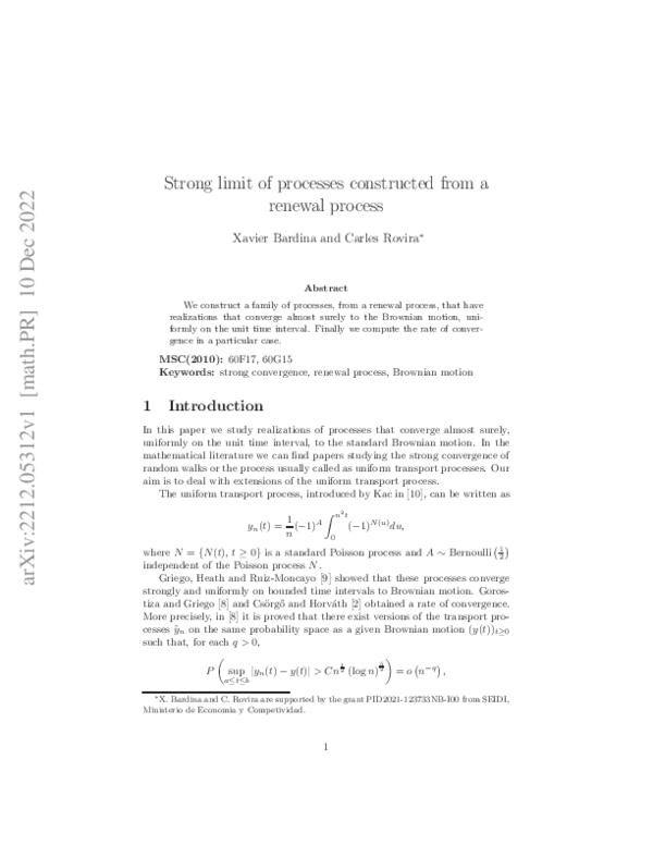 (PDF) Strong limit of processes constructed from a renewal proces