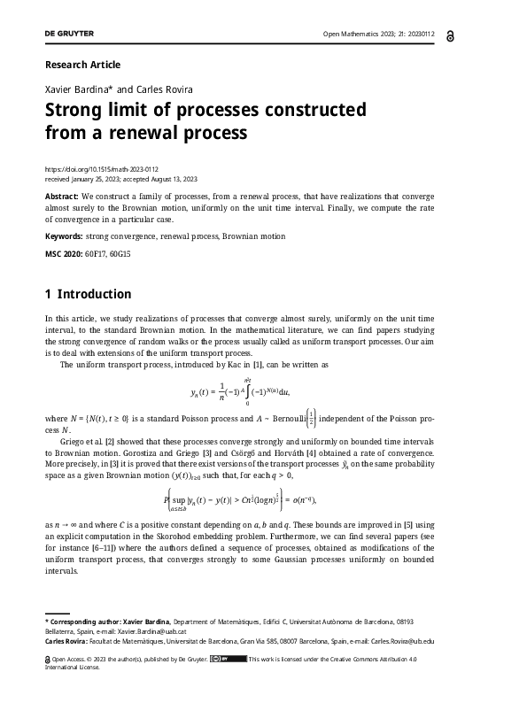 (PDF) Strong limit of processes constructed from a renewal process