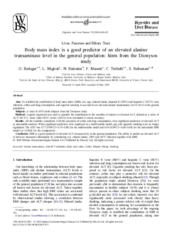 (PDF) Body mass index is a good predictor of an elevated alanine transaminase level in the ...