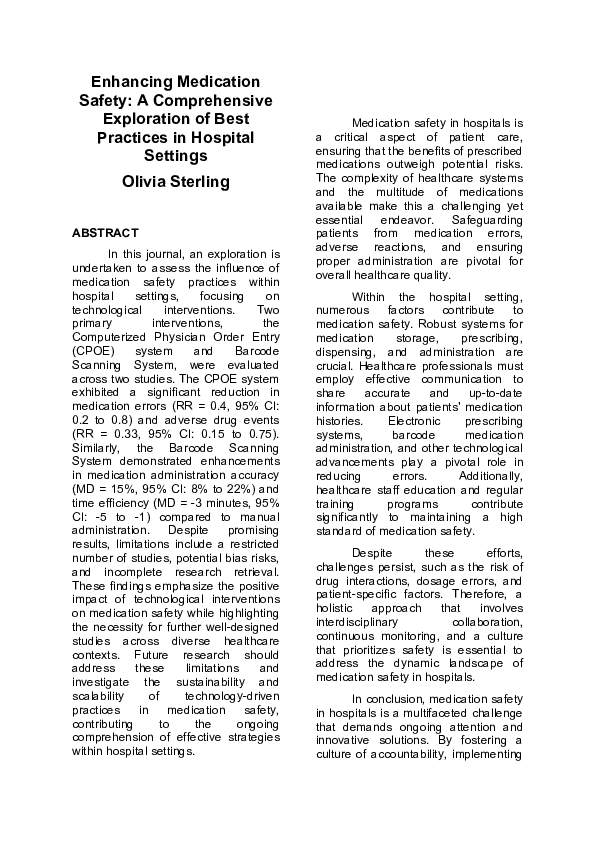 (DOC) Enhancing Medication Safety: A Comprehensive Exploration of Best ...