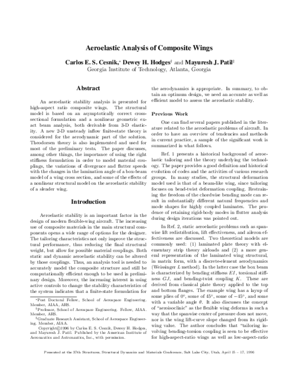 (PDF) Aeroelastic analysis of composite wings