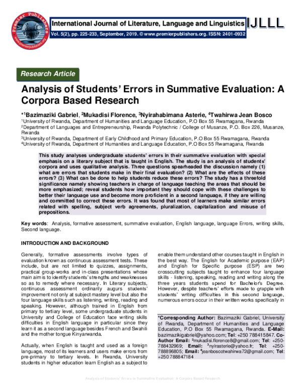 (PDF) Analysis of Students’ Errors in Summative Evaluation: A Corpora Based Research