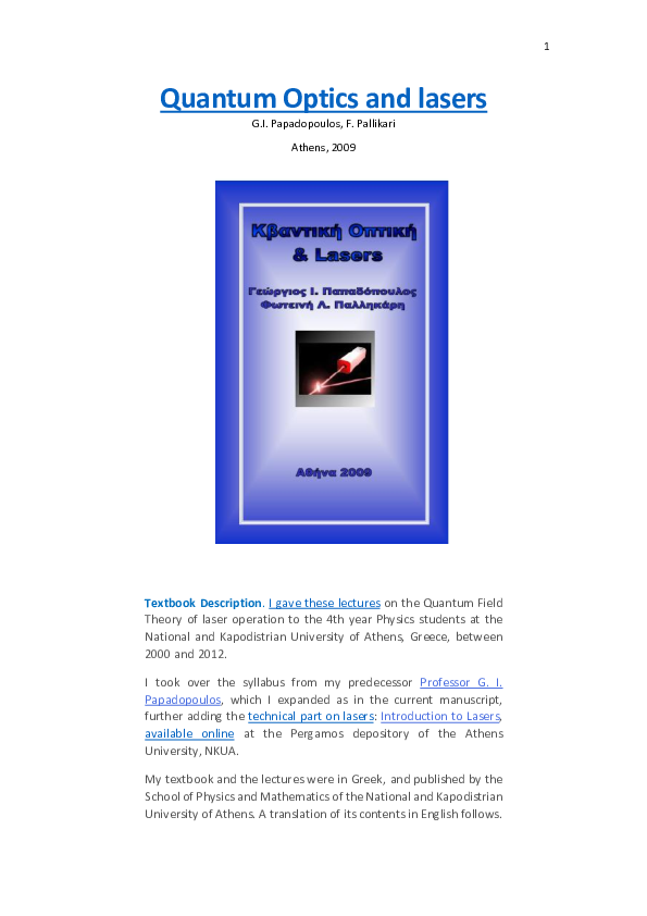 (PDF) Quantum Optics and lasers