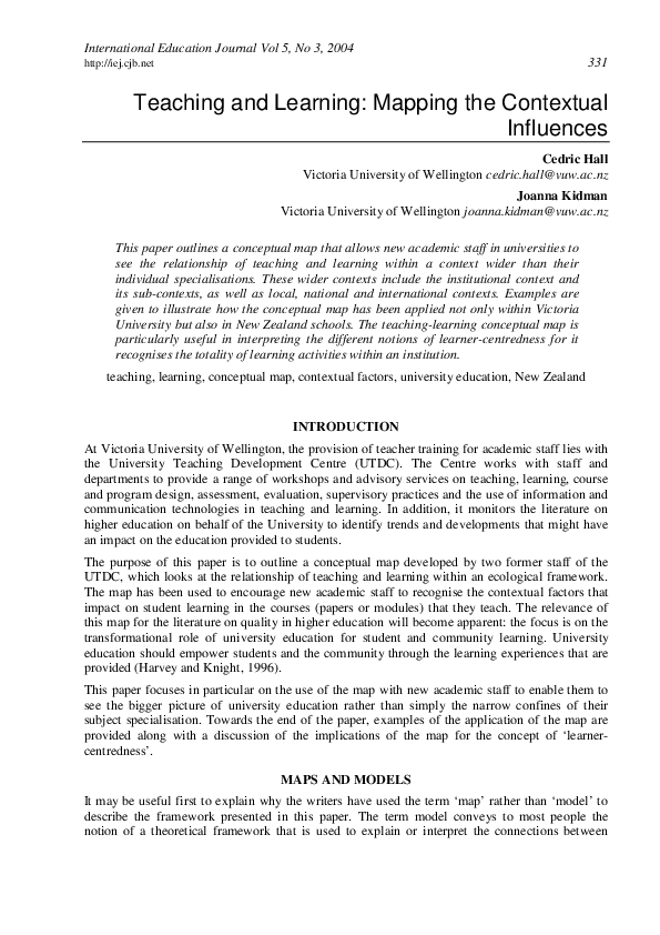 (PDF) Teaching and learning: mapping the contextual influences