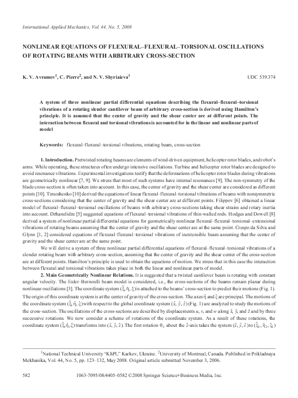 (PDF) Nonlinear equations of flexural-flexural-torsional oscillations ...