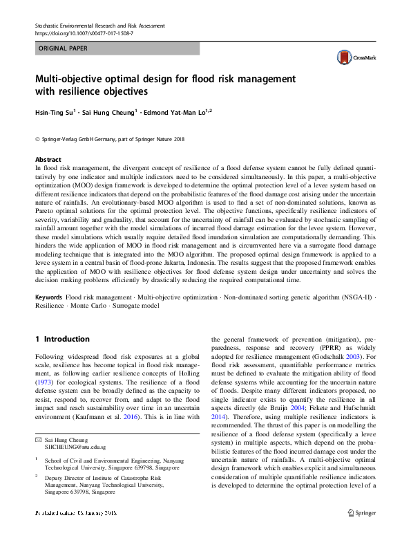 Pdf Multi Objective Optimal Design For Flood Risk Management With