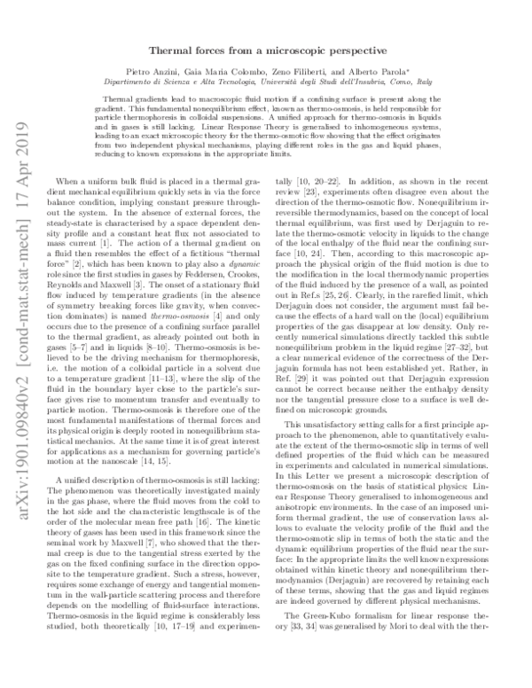 (PDF) Thermal Forces from a Microscopic Perspective