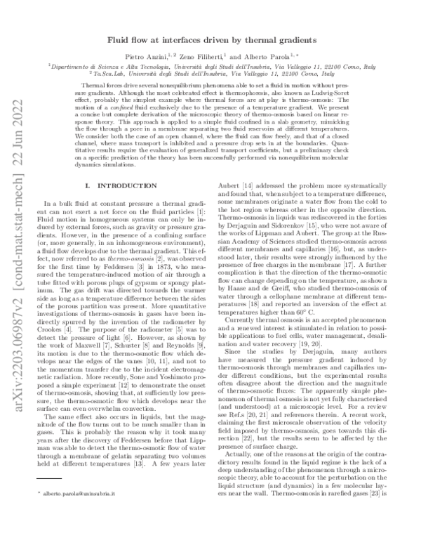 (PDF) Fluid flow at interfaces driven by thermal gradients