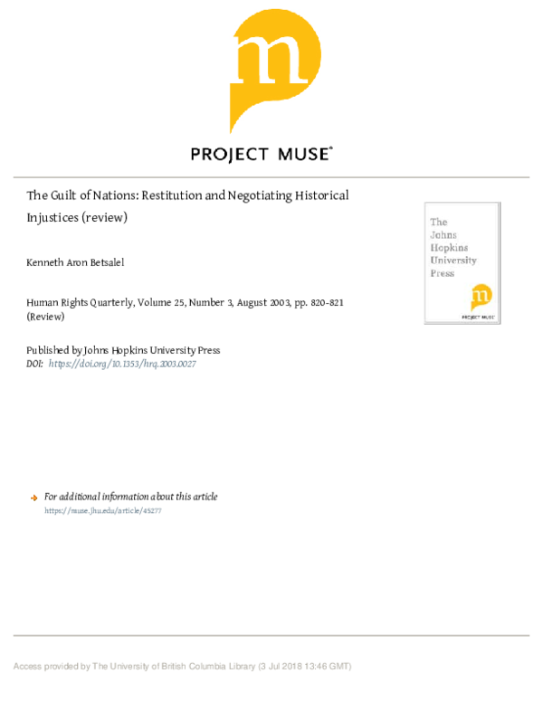 (PDF) The Guilt of Nations: Restitution and Negotiating Historical ...