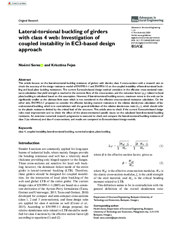 (PDF) Lateral-torsional buckling of girders with class 4 web ...