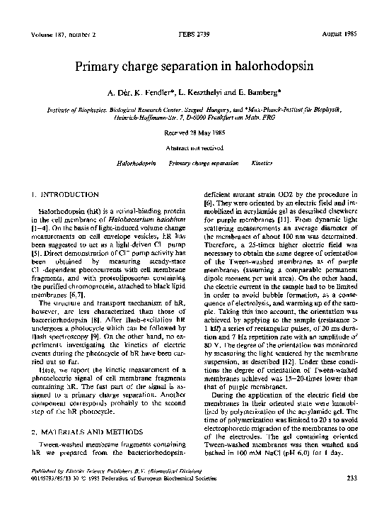 (PDF) Primary charge separation in halorhodopsin | Andras Dér ...