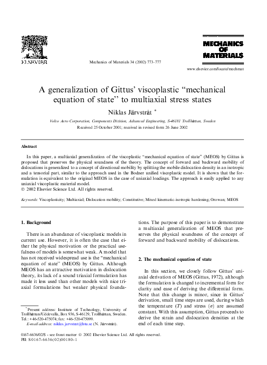 (PDF) A generalization of Gittus’ viscoplastic “mechanical equation of ...