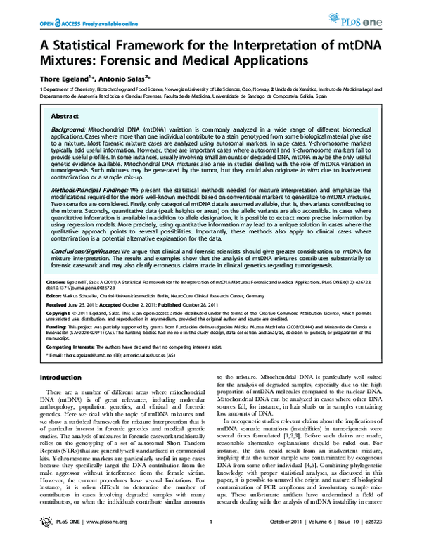(PDF) A Statistical Framework for the Interpretation of mtDNA Mixtures: Forensic and Medical ...