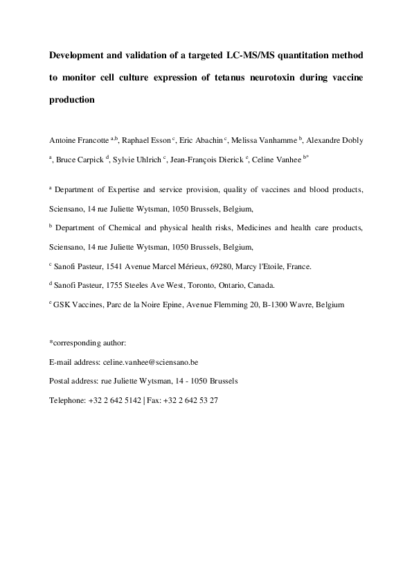 (PDF) Development and validation of a targeted LC-MS/MS quantitation method to monitor cell ...